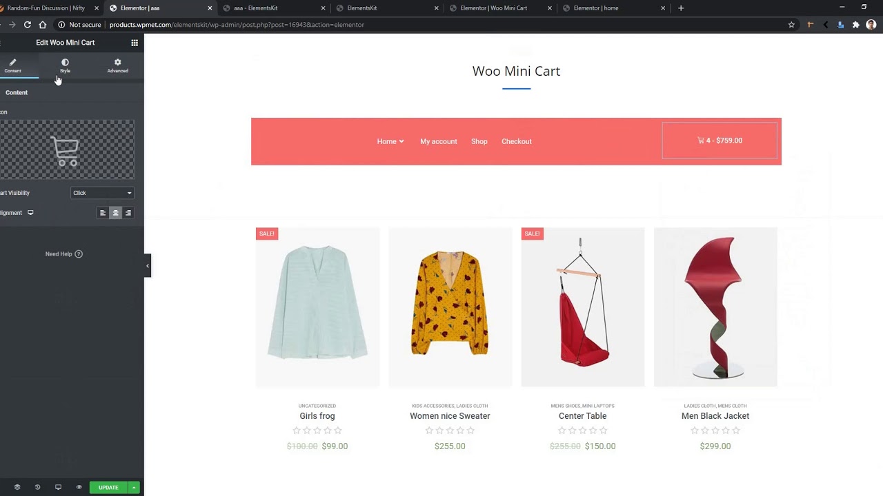 Woocommerce Mini Cart Widget For Elementor Using Elementskit Youtube