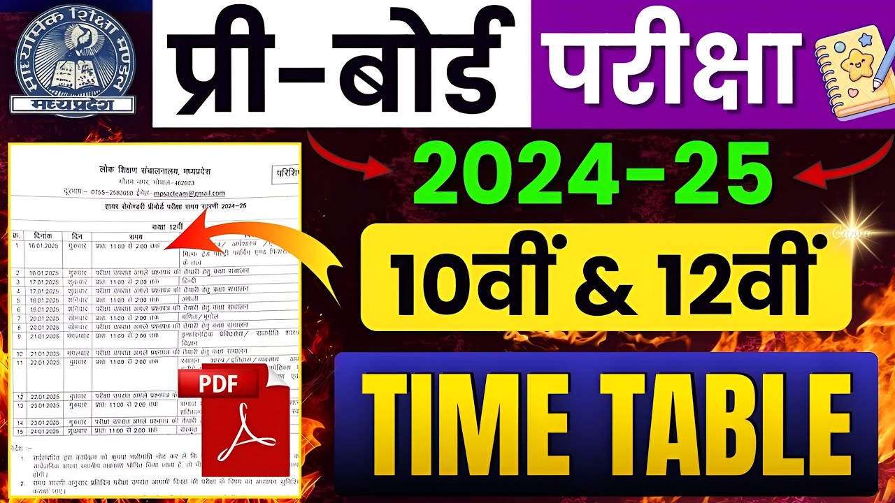Mp Board Pre Board Pariksha Time Table 😍 2024-25 | 10th & 12th | Pre ...