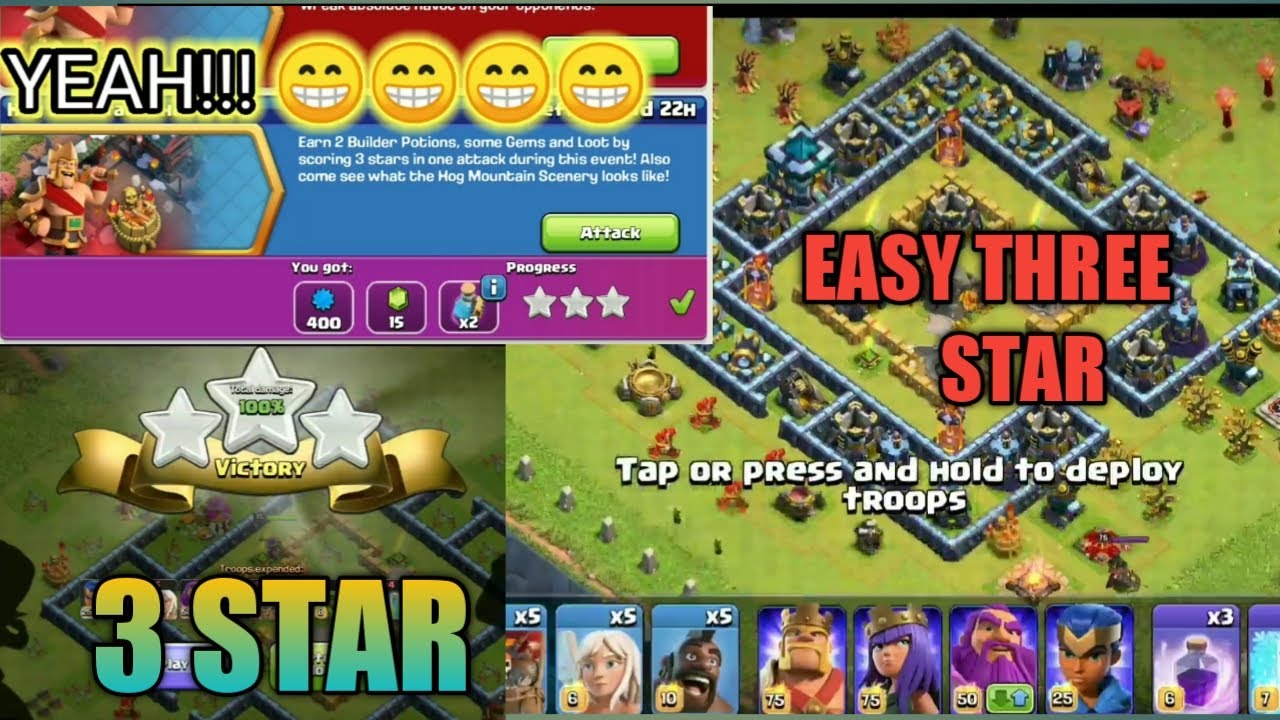 HOW TO GET THREE STAR ON NEW COC EVENT(Hog Mountain Challenge) - YouTube