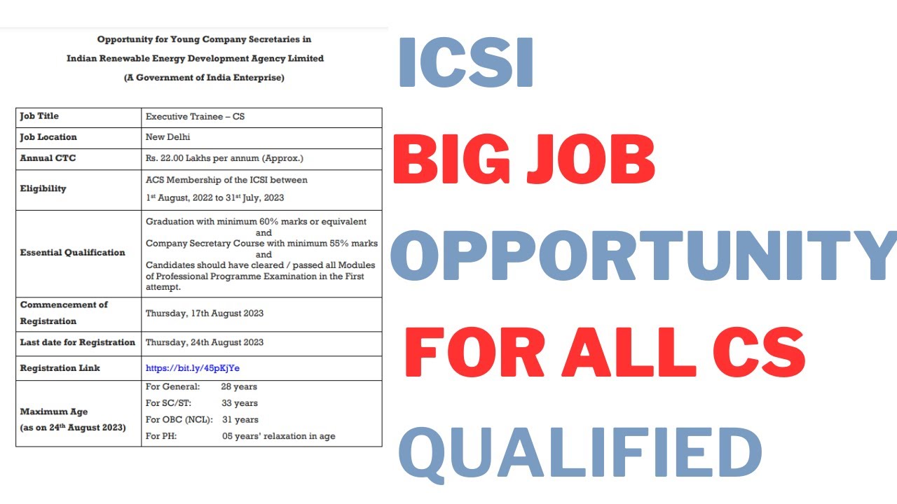 icsi big job opportunity for all cs pass students - YouTube