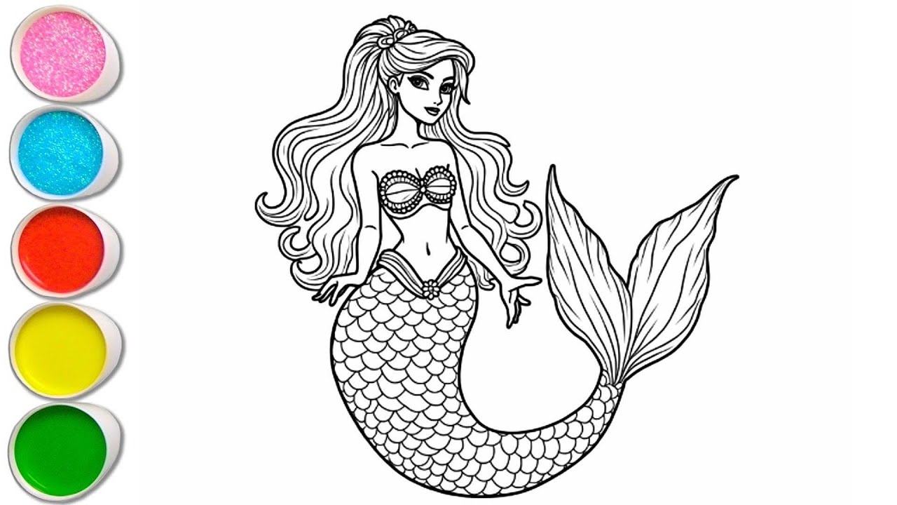 Cute Mermaid Drawing for kids, Painting & Coloring for kids, Toddlers ...