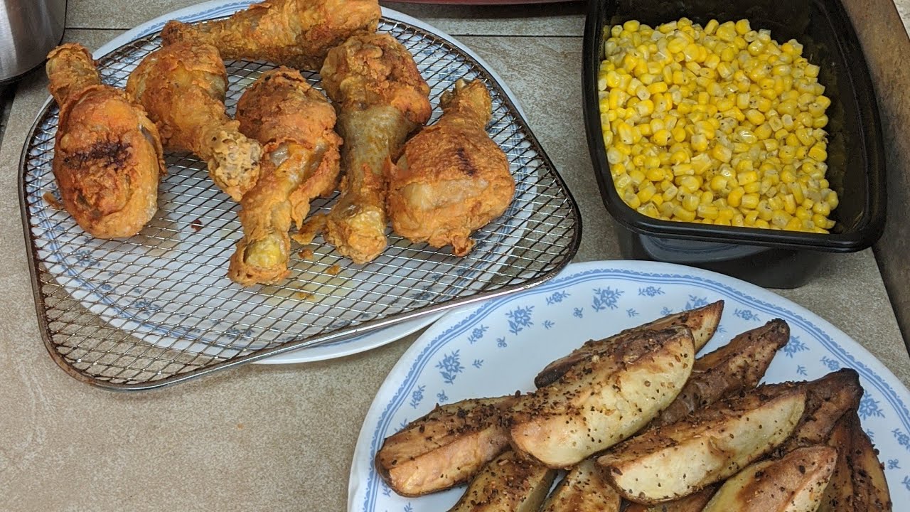 Battered Fried Chicken & Montreal Steak Potato Wedges With Some Sweet ...