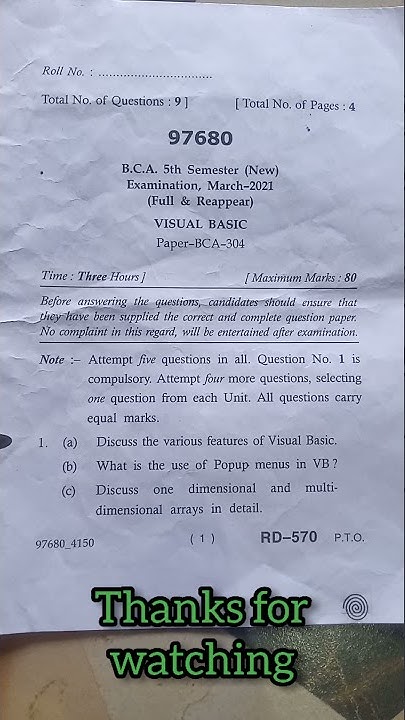 BCA 5th semester Visual Basic question paper 2021-22 #MDU - YouTube