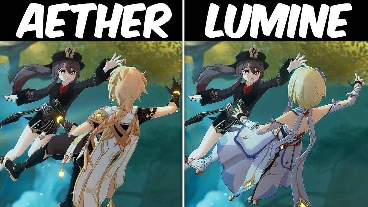 Aether vs Lumine (Lantern Rite) Hu Tao Rescue Scene Comparison Side-by ...