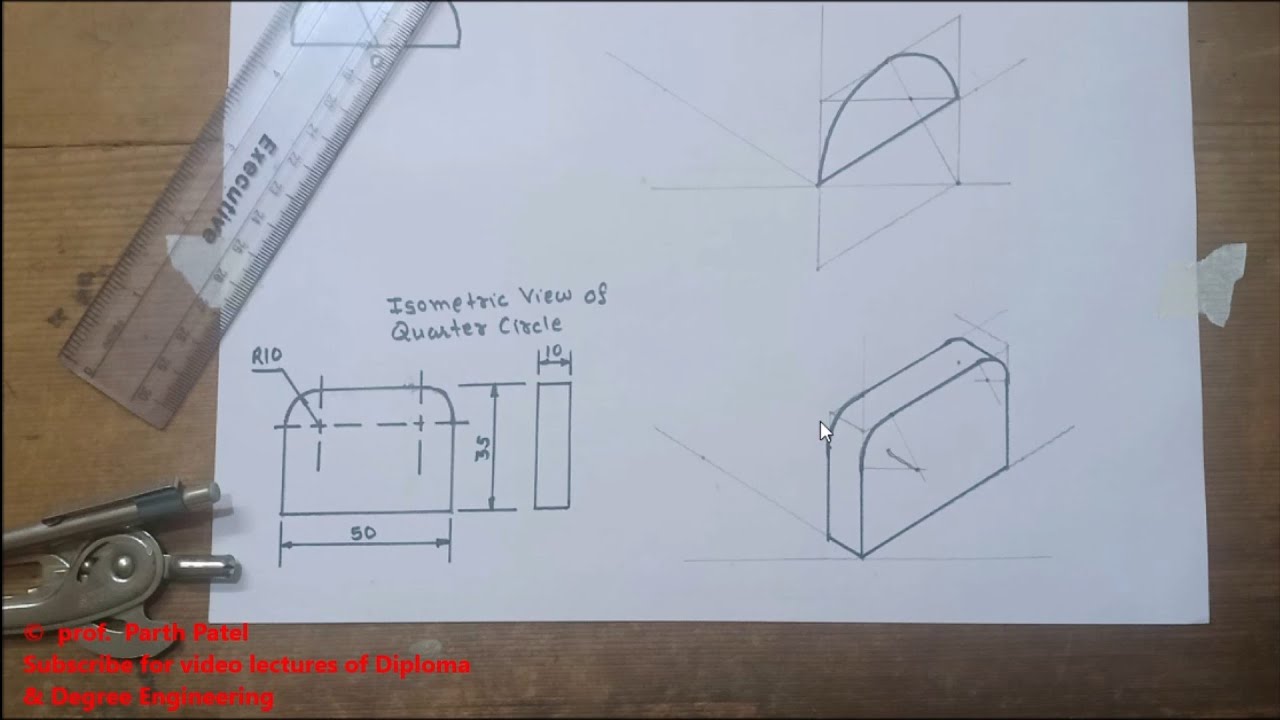 Isometric Projection of half circle & quarter circle part-3 | Hindi ...