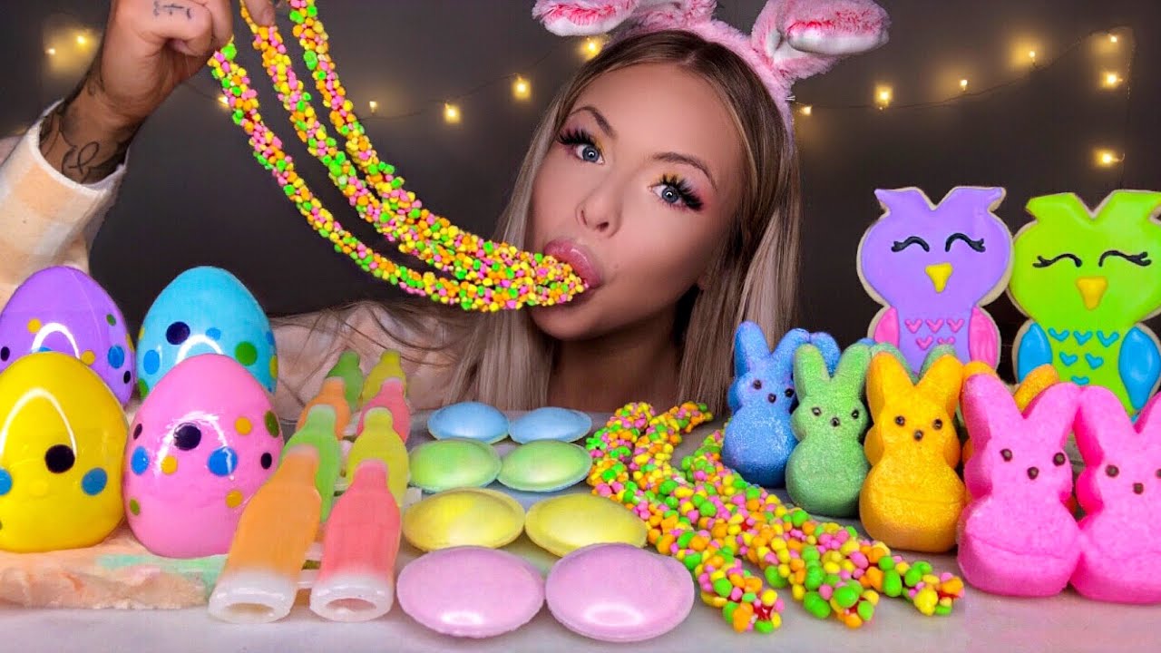 Asmr Easter Eggs Satellite Wafers Bunny Peeps Sour Rope Jelly Nik L
