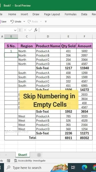 Skip numbering in empty cells #excel #excelcourse #newexcel #exceltraining #comment #exceltech ...