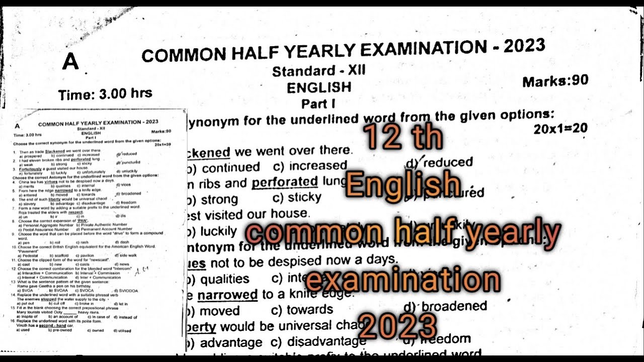 12th English common half yearly examination 2023/ tn a to z question ...