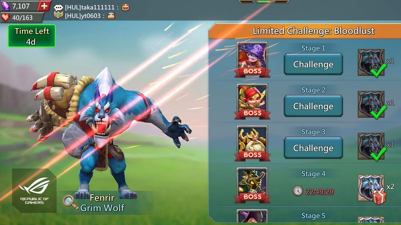 Limited Challenge: Bloodlust Stage 3 Challenge - Lords Mobile | Fenrir ...