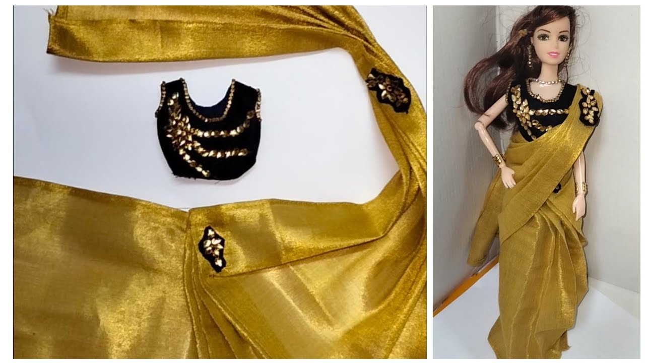 How to make stylish designer Barbie saree| How To Wear Saree To Doll ...