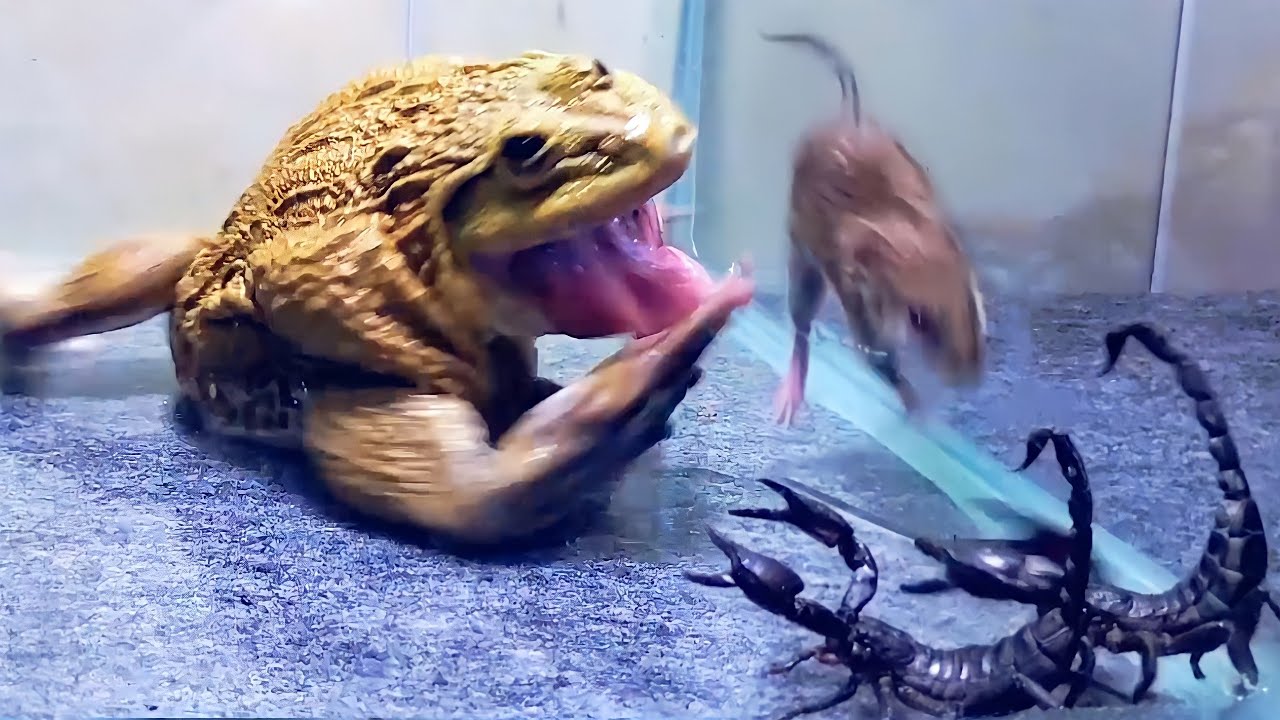 Asian Bullfrog Catches Big Mouse & Scorpion! Mr Frog Live Feeding - YouTube