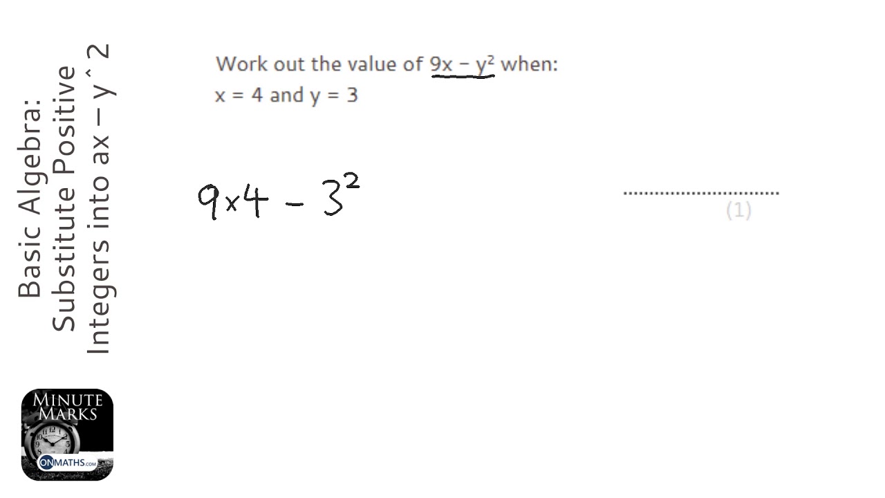 Basic Algebra: Substitute Positive Integers into ax – y^2 (Grade 3 ...
