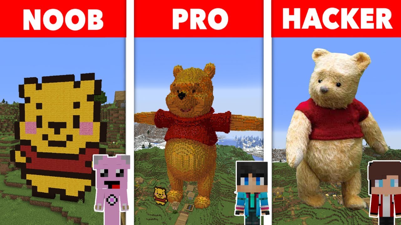 NOOB VS PRO VS HACKER Minecraft Pixel art Winnie the Pooh - YouTube