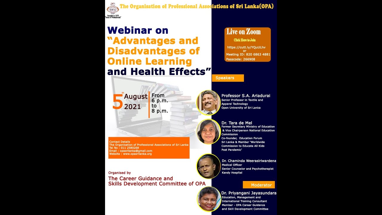 WEBINAR ON "ADVANTAGES AND DISADVANTAGES OF ONLINE LEARNING AND HEALTH ...