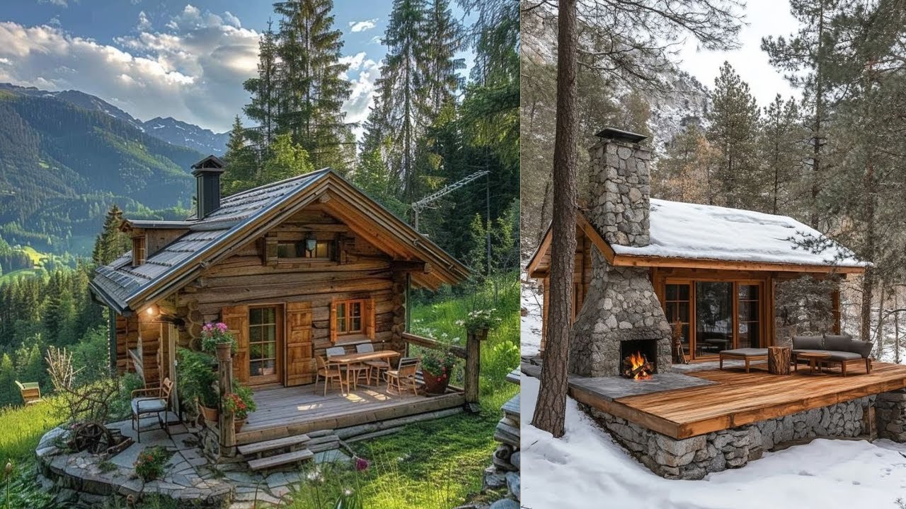 A Man Build Wooden Cabin And Fireplace - YouTube