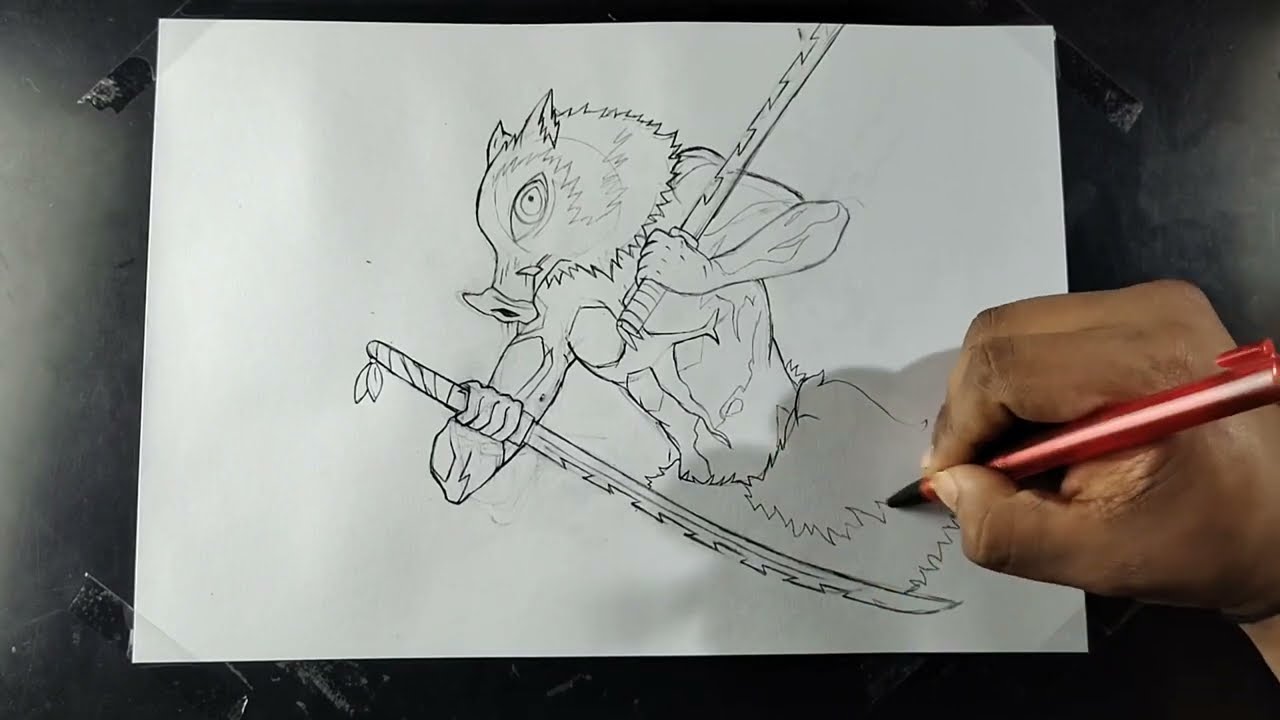 How To draw Hashibira Inosuke | Outline | Step By Step Tutorial DEMON ...