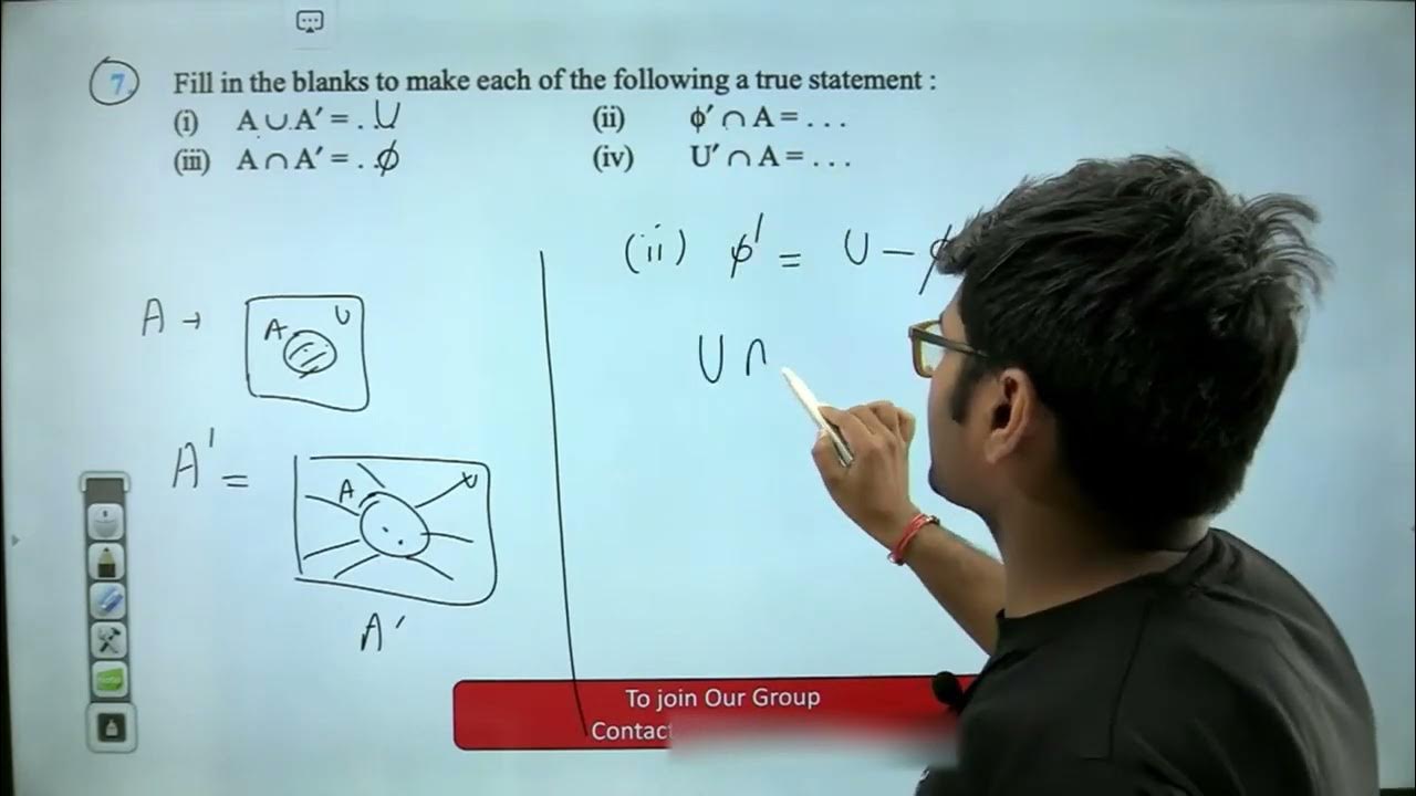 7. Fill in the blanks to make each of the following a true statement:(i) A ∪ A’ = …(ii) Φ′ ∩ A ...