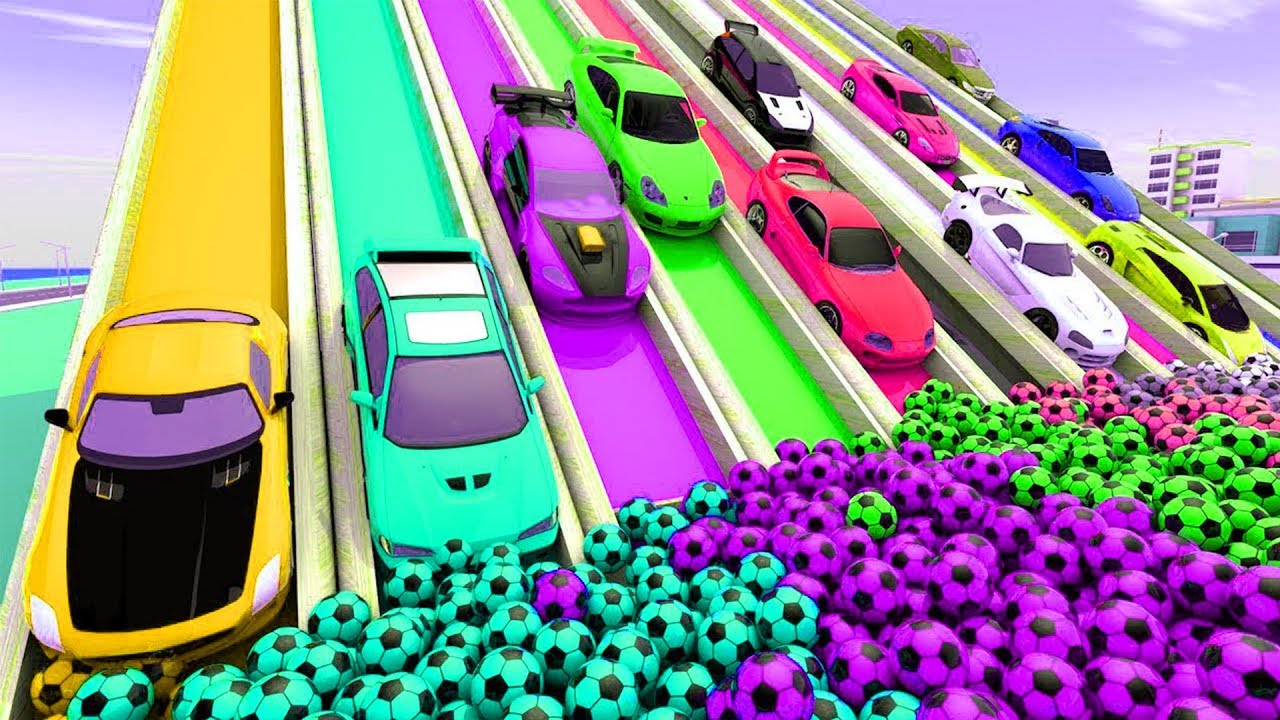 Toy Super Cars with Soccer Balls Color Water Sliders to Learn Colors ...