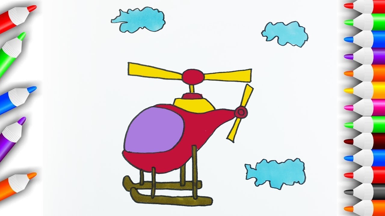 How to Draw a helicopter Coloring Pages, Learn Colors for Kids with ...
