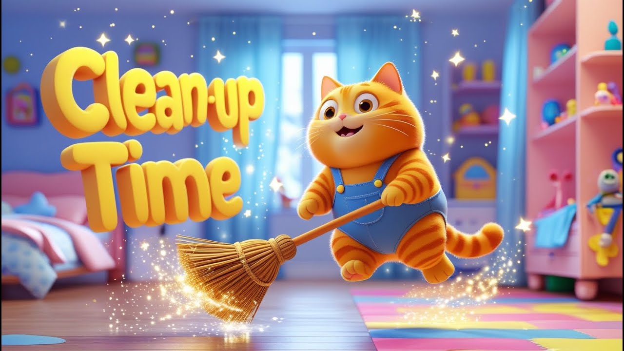 Learn English: Cleanup Song for Kids🧹 | Cute cat tidy up the room ...