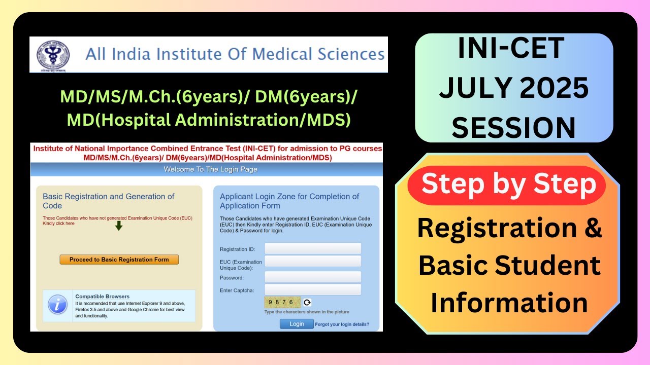 INI-CET JULY 2025 SESSION /STEP BY STEP PROCESS FOR REGISTRATION ...