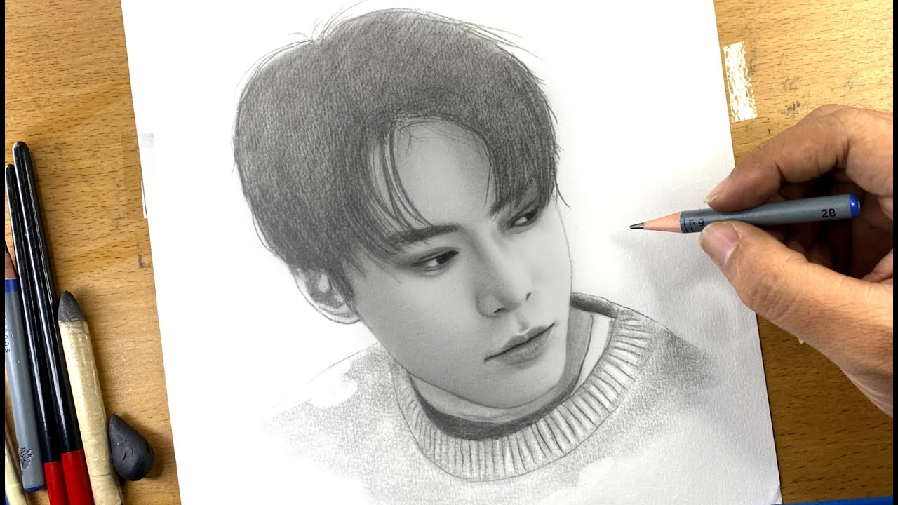 Drawing Korean Singer Doyoung NCT using Graphite Pencil - YouTube