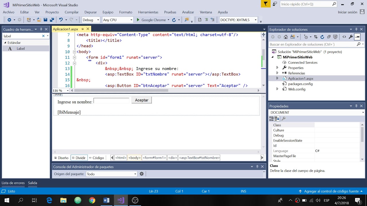 Curso Programación Web - Visual Studio C# - Video 1 - Controles básicos ...
