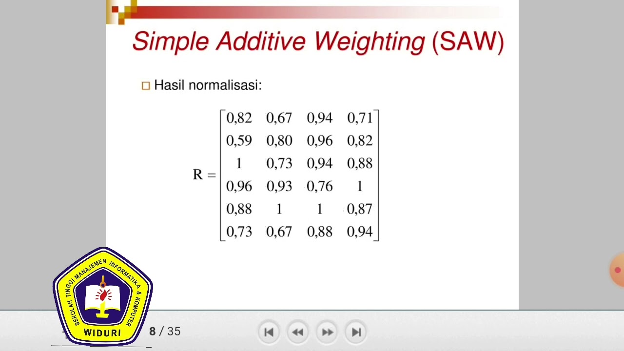 simple additive weighting (SAW) - YouTube