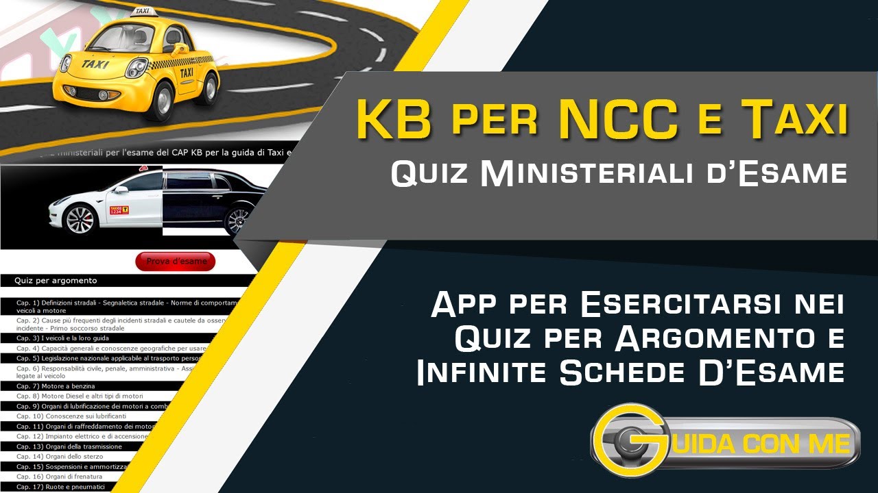 QUIZ KB Taxi NCC APP Quiz argomento e schede esame Taxi e Noleggio con ...