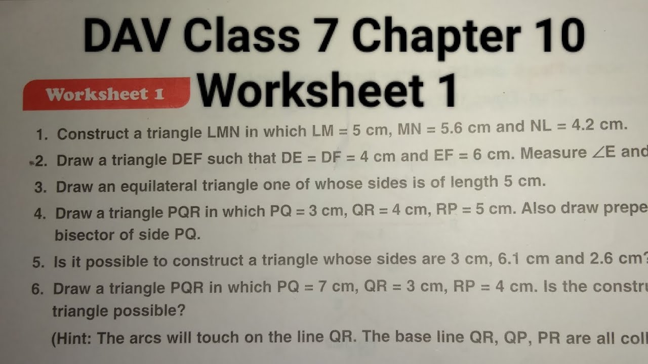 DAV class 7 chapter 10 worksheet 1 ।Class 7 maths chapter 10 worksheet ...