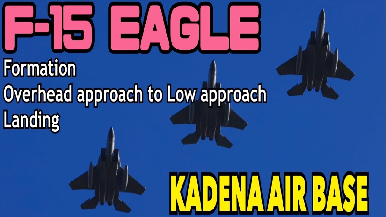 Three F-15 EAGLE formation flying, overhead approach to low approach ...