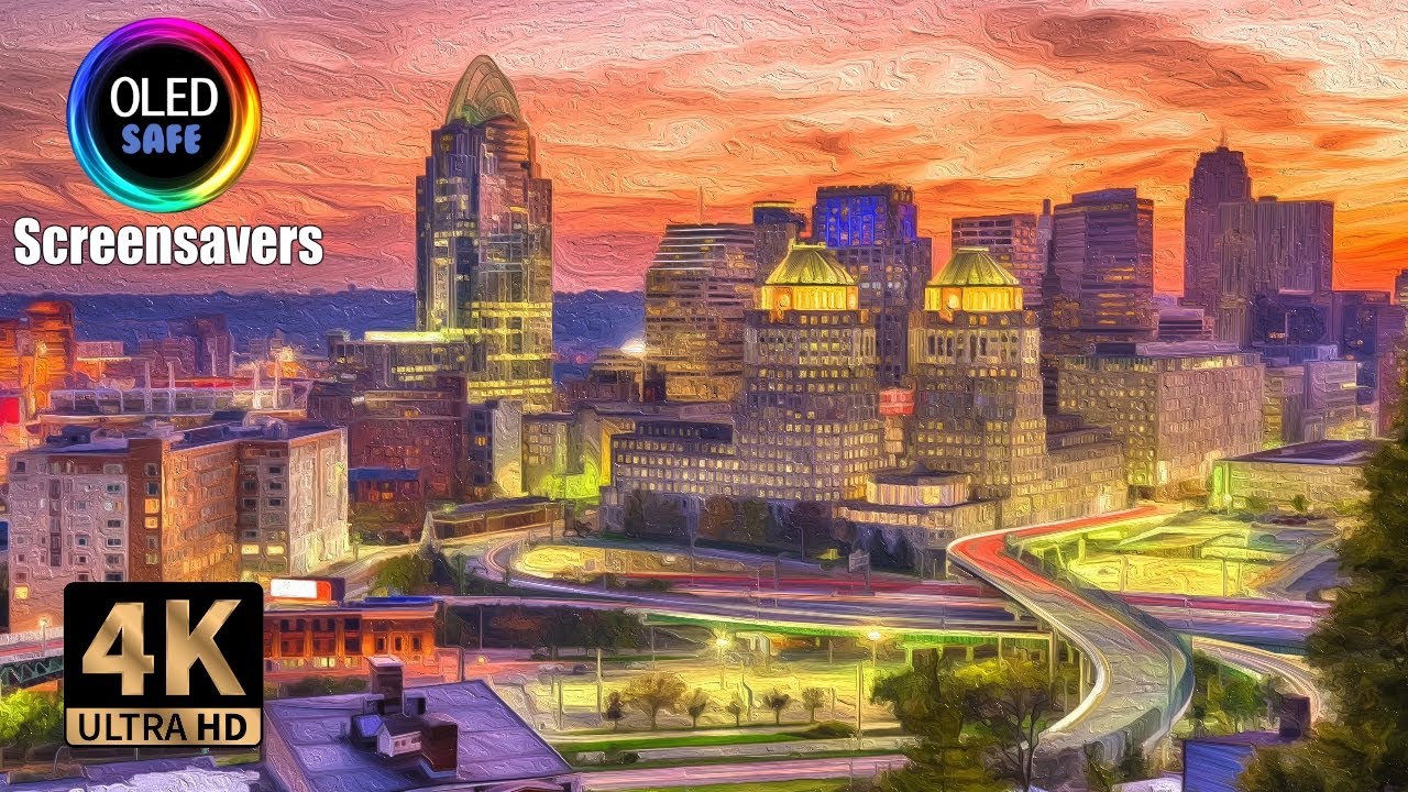 Cincinnati Skyline Oil Painting - 9 Hours - 4k - OLED Safe - No Burn-in ...