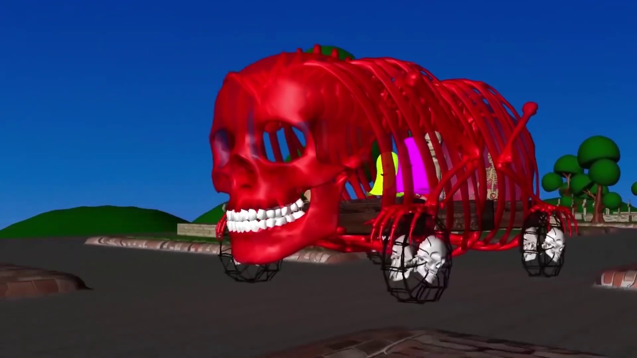 CGI 3D Animated wheels on the bus go round and round song | skeleton ...