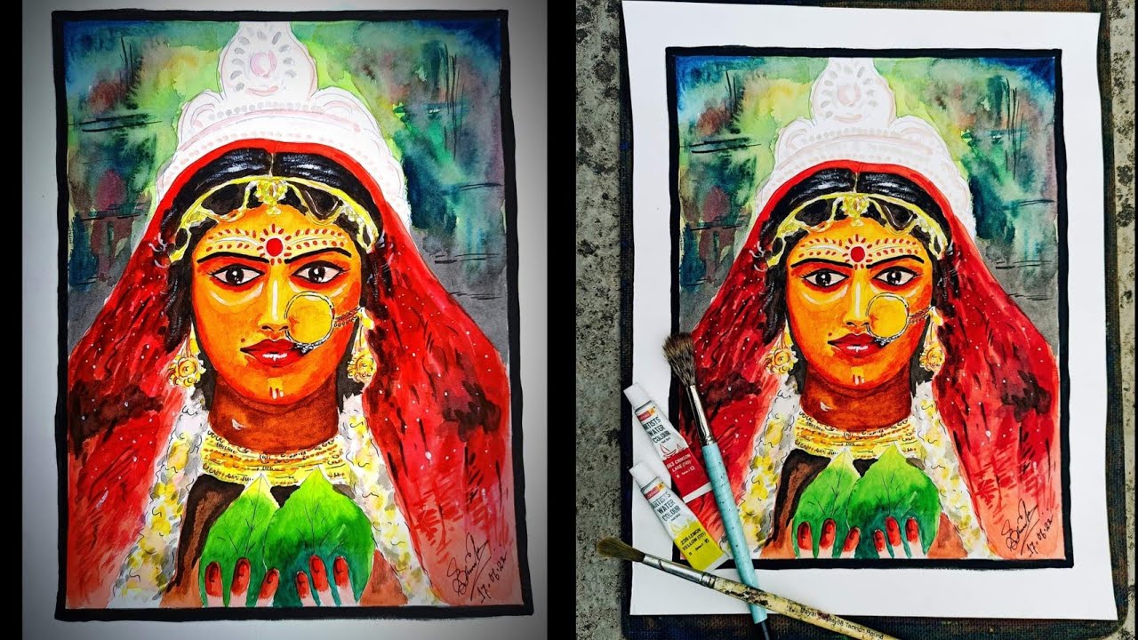 How to Paint a Bride's Face | A Girl Face Painting with Watercolour ...