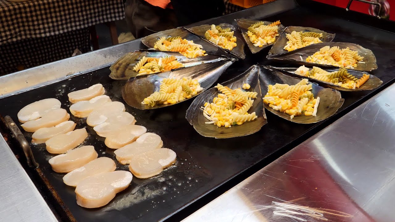 8천원짜리 키조개 치즈 파스타 / comb pen shell cheese pasta / korean street food ...