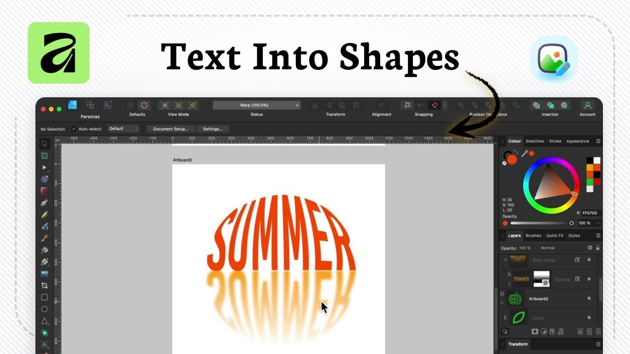 How to warp text into shapes in Affinity Designer - YouTube