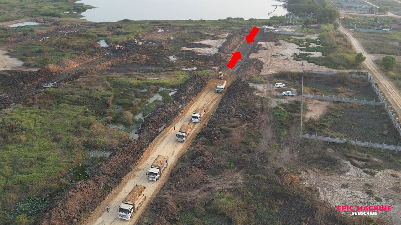 EP2! Best Road Foundation Construction Dozer Moving Stone Truck Dumping ...