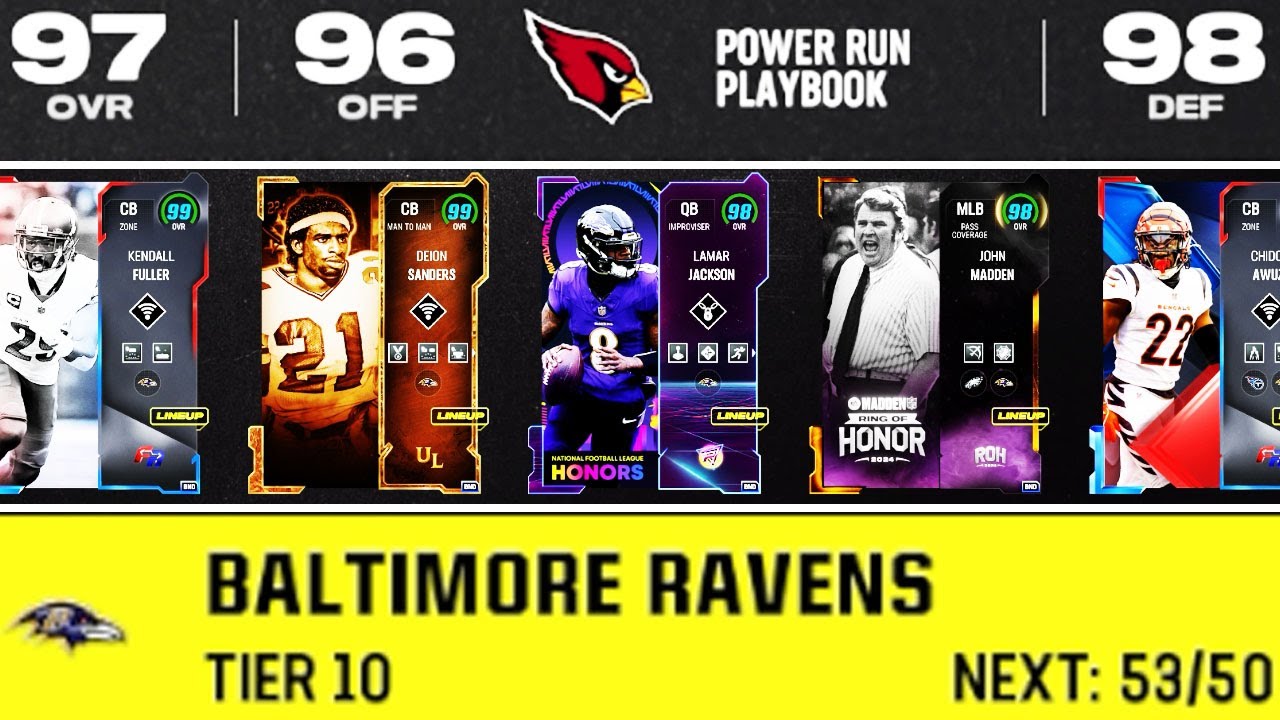 ALL-TIME BALTIMORE RAVENS THEME TEAM! 50/50 RAVENS CHEM! | MADDEN 24 ...