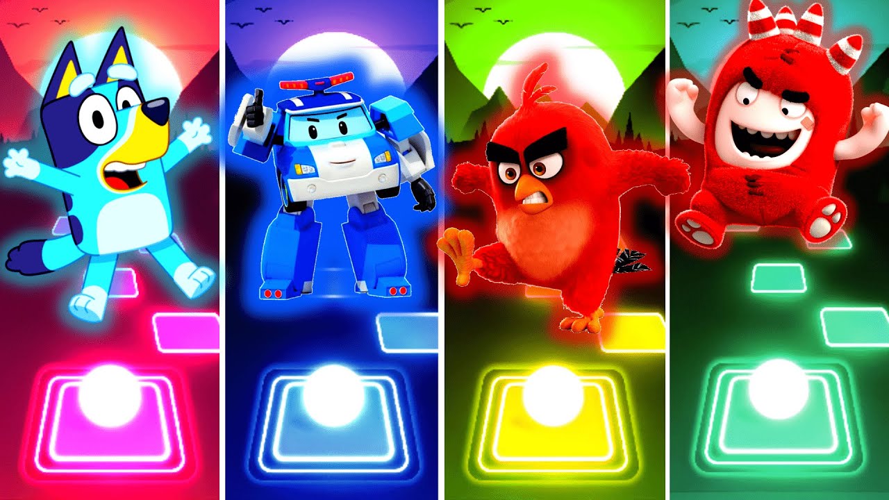 Bluey vs Robocar Poly vs Angry Bird RED vs Red Oddbods - Tiles Hop EDM ...