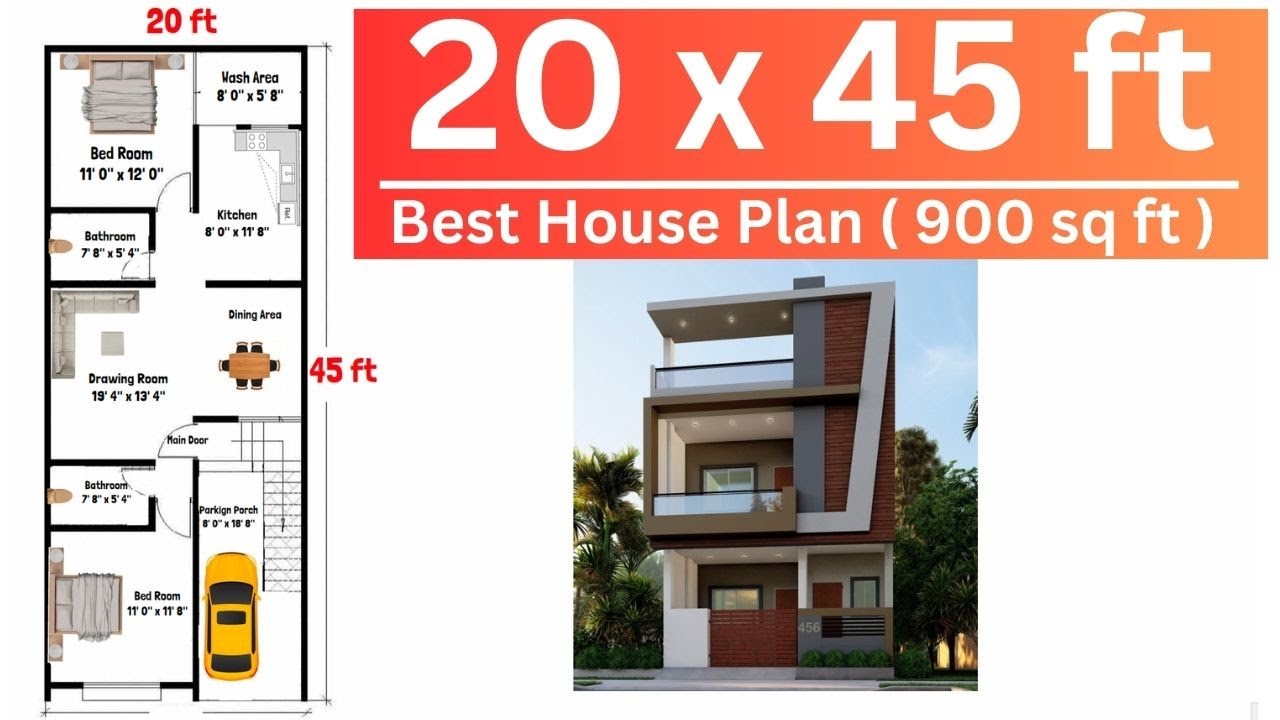 20 x 45 House Plan | 20x45 House Design | 20x45 Ghar ka Naksha | 3 Bed ...