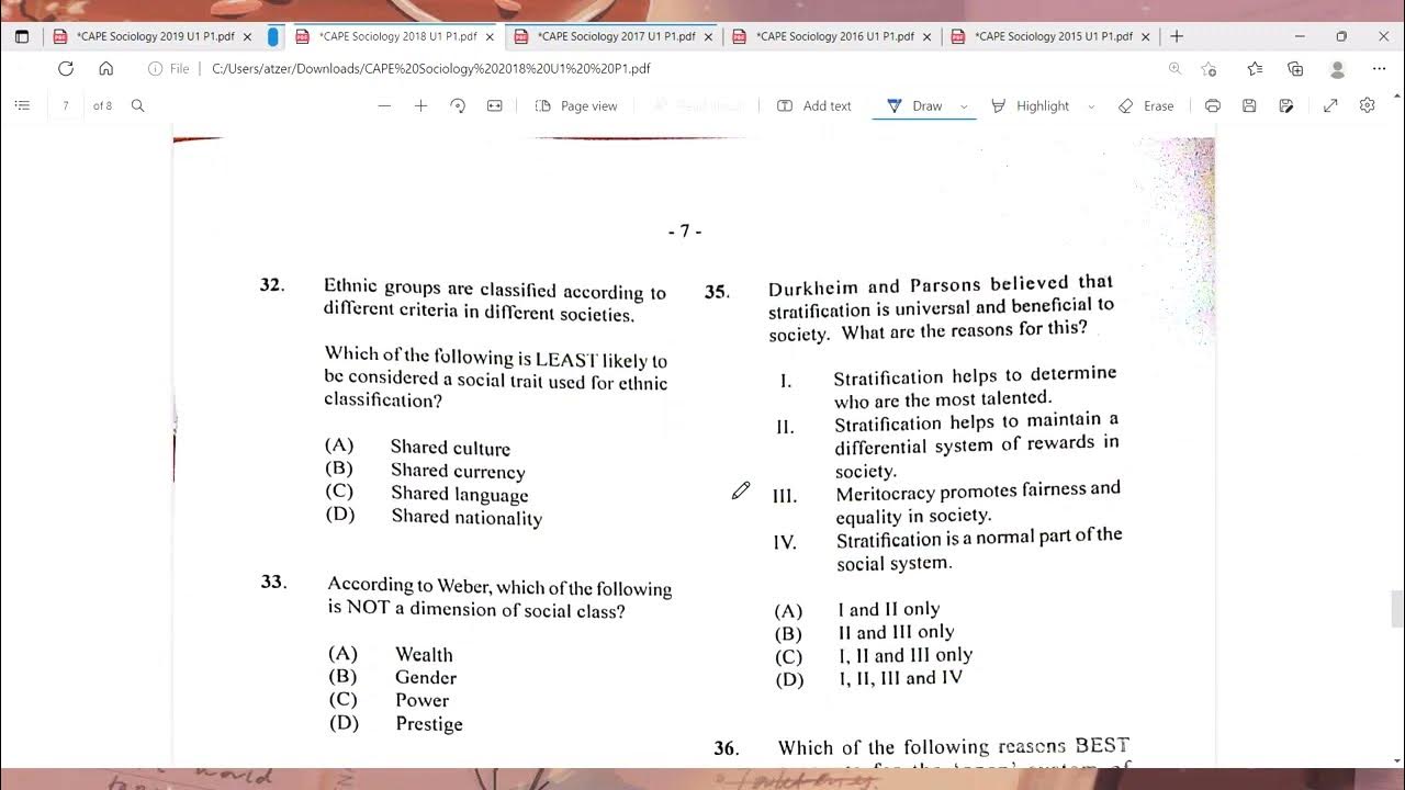Cape Sociology Unit 1 Paper 1 (2020-2015) Solutions - YouTube