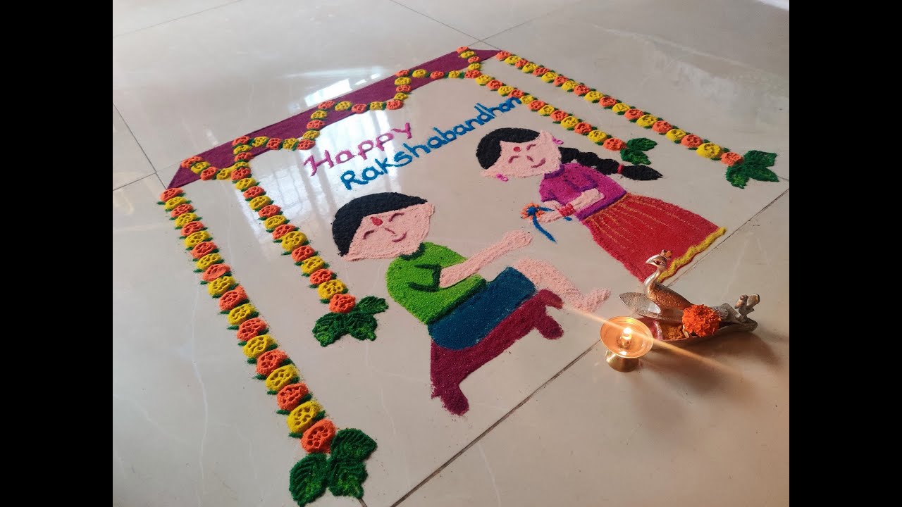Raksha bandhan rangoli | simple and easy rakhi rangoli | Rakhi pornima ...