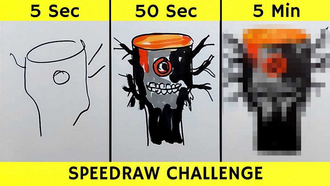 HOW TO DRAW MR TREE HORROR 3 PHASE IN 5 SEC, 50 SEC, 5 MIN (CHALLENGE ...