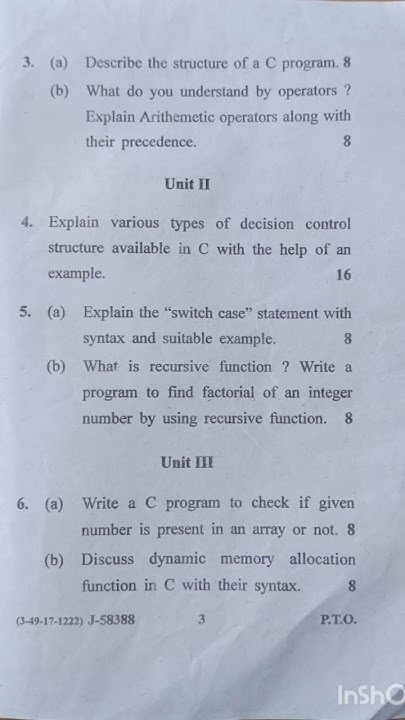 gju bsc 1st year programing in c question paper 2023 computer science . #code #coding # ...