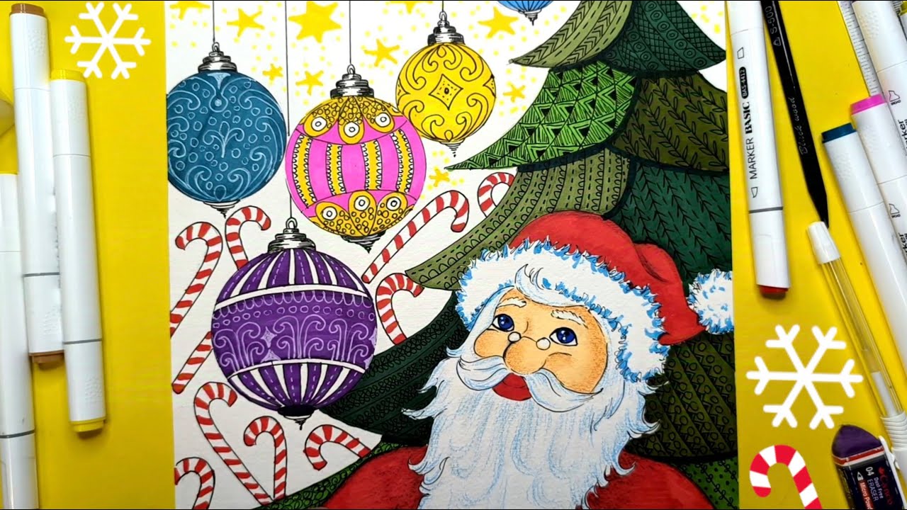 Christmas Themed Color Marker Sketch pen Zentangle art || Festive and ...