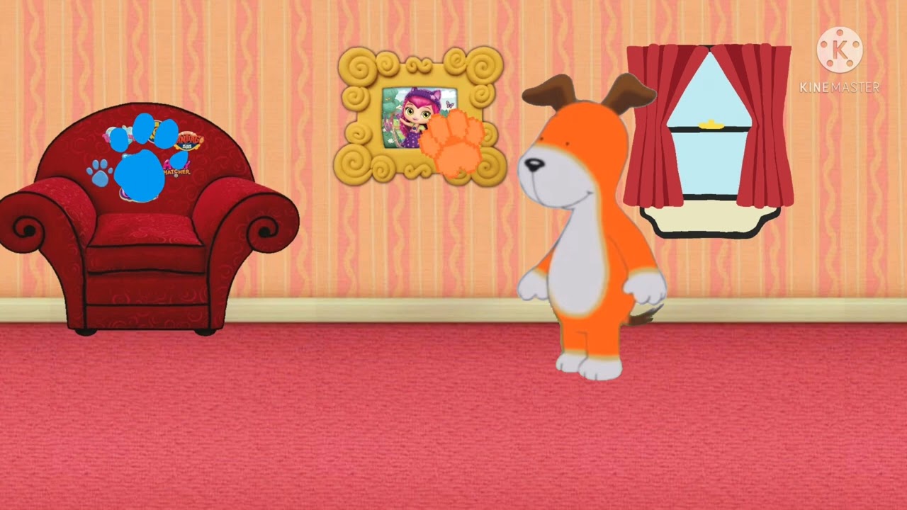 Blue Kipper and Spike putting their pawprints on the Thinking Chair ...