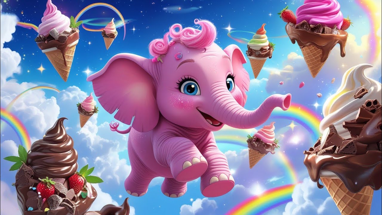Pink Elephant Flying High with Ice Cream 🐘🍦 | Kids Colourful Animation ...