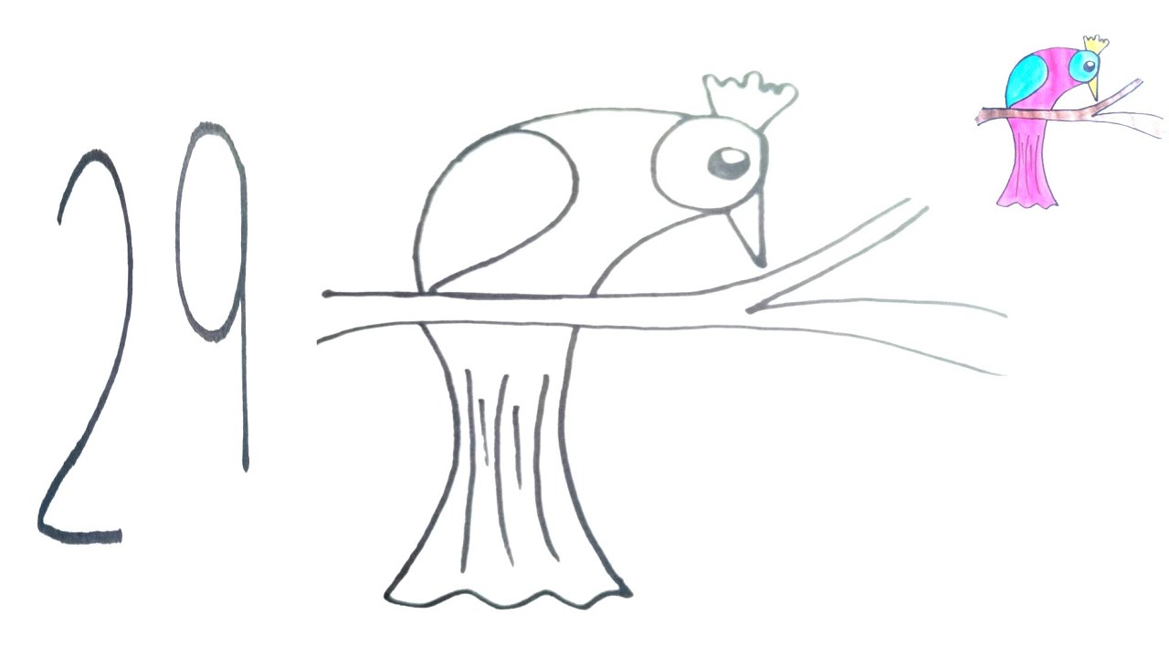 Dạy bé cách vẽ chim gõ kiến với số 29/draw bird with number 29 - YouTube