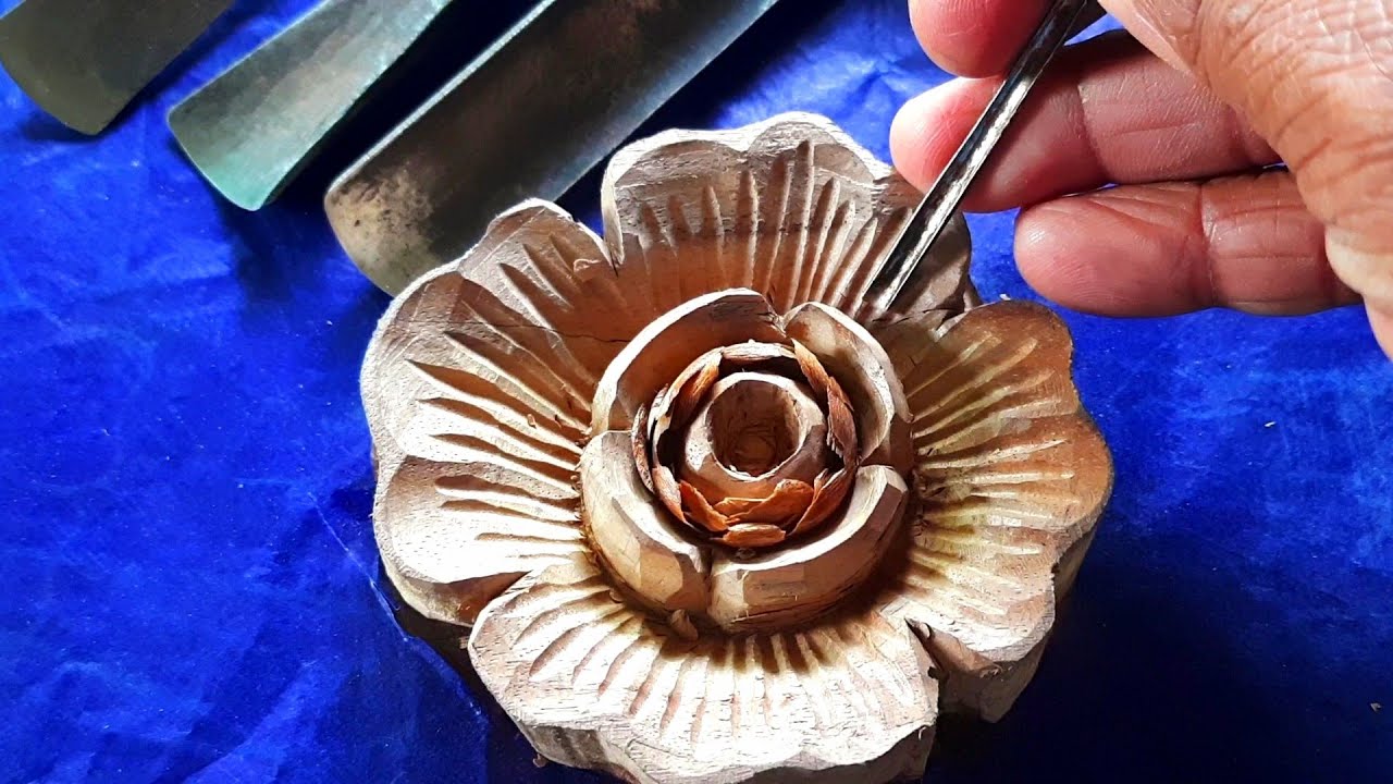 |Wood carving beautifull flower beginners tutorial|UP wood art|wood ...
