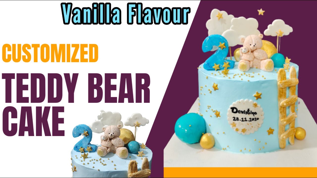 Teddy Bear Birthday Customized Ladder Cake with clouds, stars and ...
